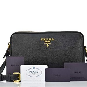 Prada Women's Black Bandoliera Vitello Phenix Leather Crossbody Bag 1BH079