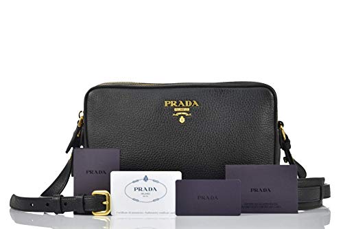 Prada Women's Black Bandoliera Vitello Phenix Leather Crossbody Bag 1BH079