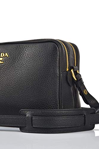 Prada Women's Black Bandoliera Vitello Phenix Leather Crossbody Bag 1BH079