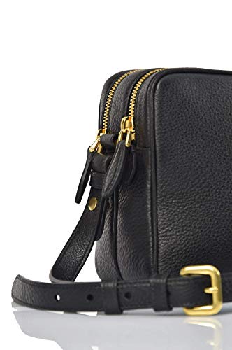 Prada Women's Black Bandoliera Vitello Phenix Leather Crossbody Bag 1BH079