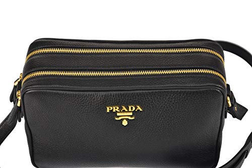 Prada Women's Black Bandoliera Vitello Phenix Leather Crossbody Bag 1BH079