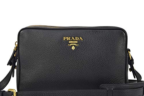 Prada Women's Black Bandoliera Vitello Phenix Leather Crossbody Bag 1BH079