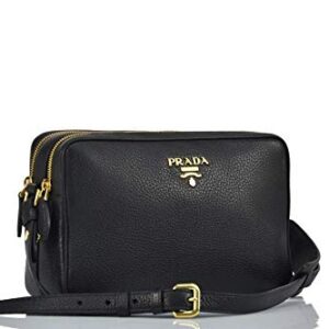 Prada Women's Black Bandoliera Vitello Phenix Leather Crossbody Bag 1BH079