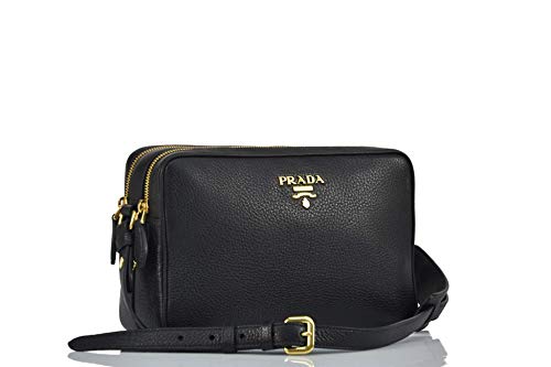 Prada Women's Black Bandoliera Vitello Phenix Leather Crossbody Bag 1BH079