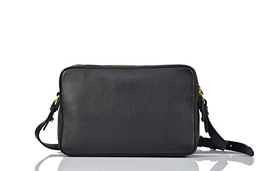 Prada Women's Black Bandoliera Vitello Phenix Leather Crossbody Bag 1BH079