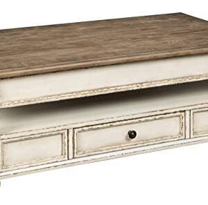 Signature Design by Ashley Realyn Vintage Farmhouse Rectangular Lift Top Coffee Table with Storage Drawer, White & Brown