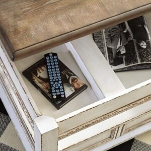 Signature Design by Ashley Realyn Vintage Farmhouse Rectangular Lift Top Coffee Table with Storage Drawer, White & Brown