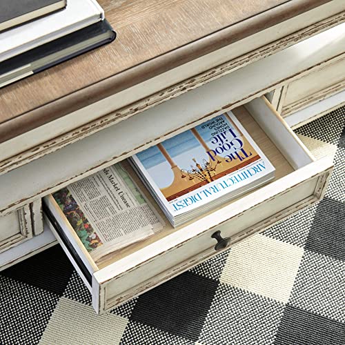 Signature Design by Ashley Realyn Vintage Farmhouse Rectangular Lift Top Coffee Table with Storage Drawer, White & Brown