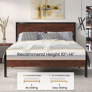 SHA CERLIN Queen Bed Frame with Headboard, Heavy Duty Platform Bed with Under-Bed Storage, Solid Wood Slats & Metal Construction, No Box Spring Needed, Easy Assembly, Saddle Brown