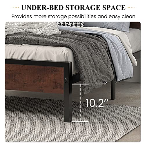 SHA CERLIN Queen Bed Frame with Headboard, Heavy Duty Platform Bed with Under-Bed Storage, Solid Wood Slats & Metal Construction, No Box Spring Needed, Easy Assembly, Saddle Brown