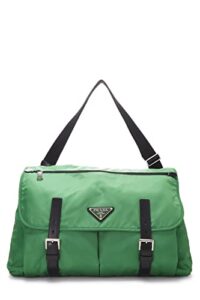 prada, pre-loved green tessuto double buckle messenger large, green