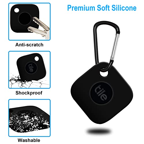 Silicone Case for Tile Mate 2022 Tracker, Scratch Shock Cover with Keychain, Finder and Item Locator Soft Protection Sleeve Skin Cover for Carabiner, Keys, Bags, Cat Dog Collar Holder, Black