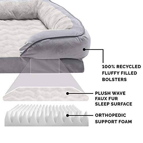 Furhaven XL Orthopedic Dog Bed Perfect Comfort Plush & Velvet Waves Sofa-Style w/ Removable Washable Cover - Granite Gray, Jumbo (X-Large)