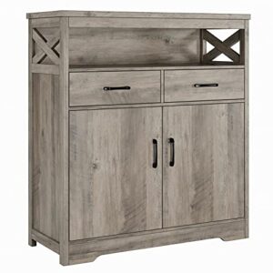 hostack modern farmhouse buffet sideboard, kitchen storage cabinet with shelves and doors, wood buffet cabinet with drawers, coffee bar, floor cabinet cupboard for dining room, ash grey