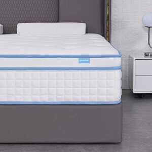 iyee nature queen mattresses, 12 inch queen size hybrid mattress individual pocket springs with foam,queen bed in a box with breathable and pressure relief,medium plush,bule