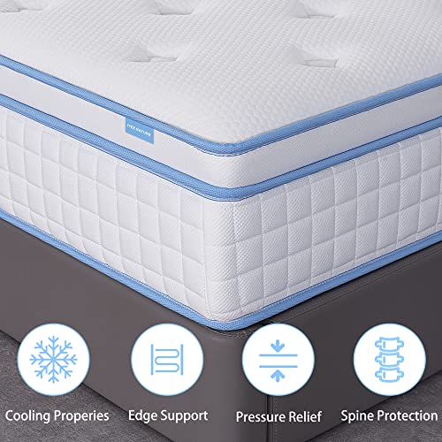 IYEE NATURE Queen Mattresses, 12 Inch Queen Size Hybrid Mattress Individual Pocket Springs with Foam,Queen Bed in a Box with Breathable and Pressure Relief,Medium Plush,Bule