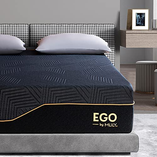 EGOHOME 14 Inch King Memory Foam Mattress for Back Pain, Cooling Gel Mattress Bed in a Box, Made in USA, CertiPUR-US Certified, Therapeutic Medium Mattress, 76”x80”x14”, Black