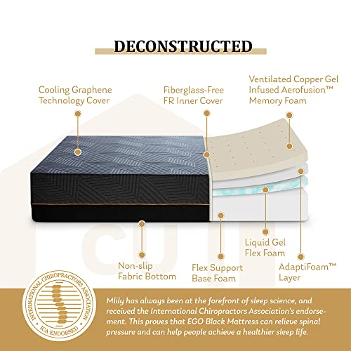 EGOHOME 14 Inch King Memory Foam Mattress for Back Pain, Cooling Gel Mattress Bed in a Box, Made in USA, CertiPUR-US Certified, Therapeutic Medium Mattress, 76”x80”x14”, Black