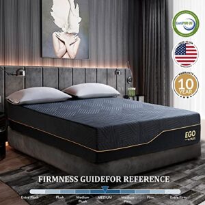 EGOHOME 14 Inch King Memory Foam Mattress for Back Pain, Cooling Gel Mattress Bed in a Box, Made in USA, CertiPUR-US Certified, Therapeutic Medium Mattress, 76”x80”x14”, Black