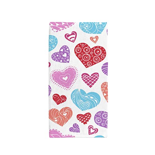 My Little Nest Doodle Boho Hearts Colorful Hand Towels Soft Bath Towel Absorbent Kitchen Fingertip Towel Quick Dry Guest Towels for Bathroom Gym Spa Hotel and Bar 30 x 15 Inch