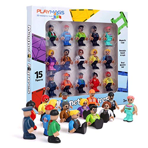 Playmags Magnetic Figures-Community Figures Set of 15 Pieces - Play People Perfect for Magnetic Tiles - STEM Learning Toys Children - Magnetic Tiles Expansion Pack