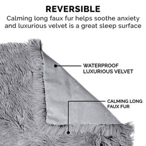 Furhaven XL Waterproof Calming Plush Long Faux Fur & Velvet Dog Blanket, Washable - Gray, Extra Large