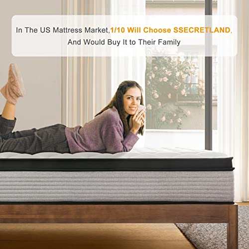 Queen Mattress,SSECRETLAND 12 Inch Hybrid Memory Foam Mattress and Individual Pocket Springs,Queen Bed in a Box with Pressure Relief and Cooler Cover,Soft Queen Size