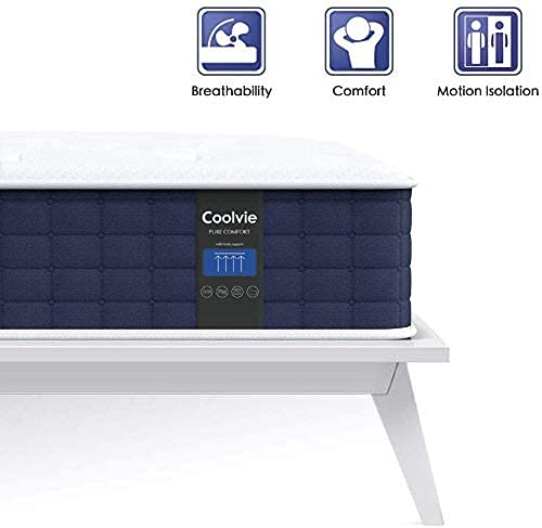 Queen Mattress, Coolvie 10 Inch Hybrid Mattress Queen Size, Individual Pocket Springs with Memory Foam, Bed in in a Box, Cooler Sleep with Pressure Relief and Support