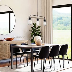 Kira Home Stapleton 25" 3-Light Modern Farmhouse Kitchen Island Light + Jar Style Glass Shades, Smoked Birch Wood Style + Black Finish