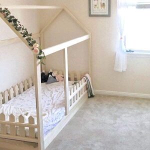 Twin Full or Queen Size House Bed with Picket Fence Railings Handmade in USA