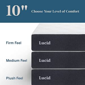 LUCID 10 Inch Memory Foam Medium-Plush - Gel Infusion – Hypoallergenic Bamboo Charcoal- Twin Size Mattress, White