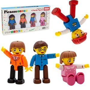 picassotiles magnetic 4 family action figures toddler toy magnet expansion pack educational add-on stem learning kit toys pretend playset for construction building block tiles child brain development