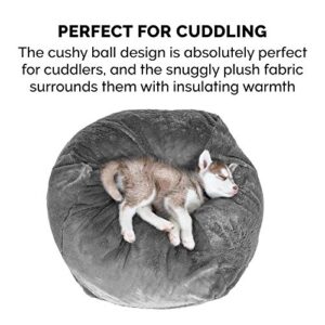 Furhaven XL Dog Bed Plush Faux Fur Beanbag-Style Ball Nest w/ Removable Washable Cover - Gray Mist, Jumbo