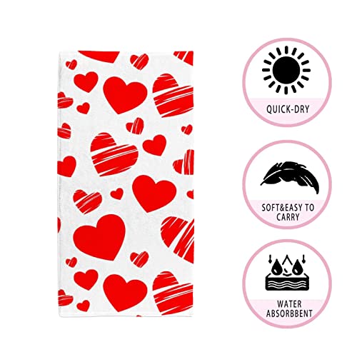 My Little Nest Red Hearts Simple Love Hand Towels Soft Bath Towel Absorbent Kitchen Fingertip Towel Quick Dry Guest Towels for Bathroom Gym Spa Hotel and Bar 30 x 15 Inch