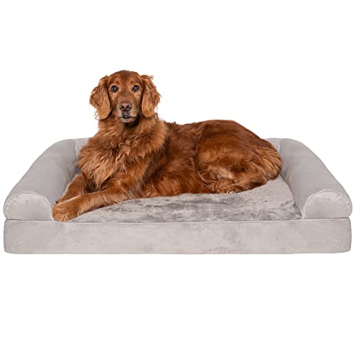 Furhaven XL Orthopedic Dog Bed Faux Fur & Velvet Sofa-Style w/ Removable Washable Cover - Smoke Gray, Jumbo (X-Large)