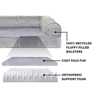 Furhaven XL Orthopedic Dog Bed Faux Fur & Velvet Sofa-Style w/ Removable Washable Cover - Smoke Gray, Jumbo (X-Large)