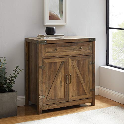 Farmhouse Double Barn Door Accent Cabinet with 1 Drawer - Rustic Oak