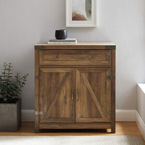 Farmhouse Double Barn Door Accent Cabinet with 1 Drawer - Rustic Oak