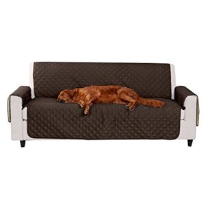 furhaven sofa slipcover water-resistant reversible two-tone furniture protector cover – espresso/clay, sofa