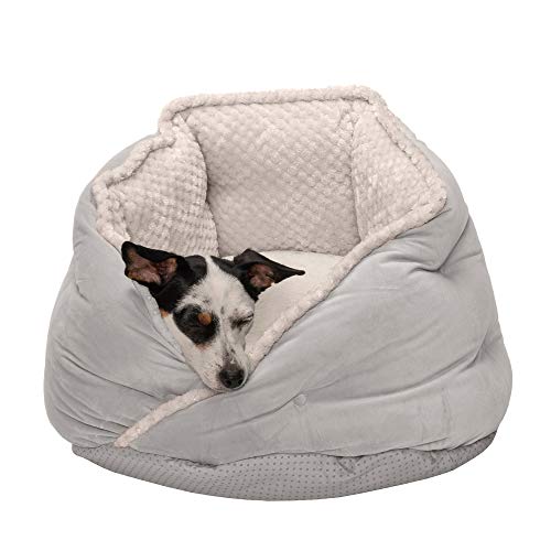 Furhaven 18" Round Teacup (Small) Dog Bed Minky Plush & Velvet Calming Hug Nest, Washable - Silver Gray, 18-inch