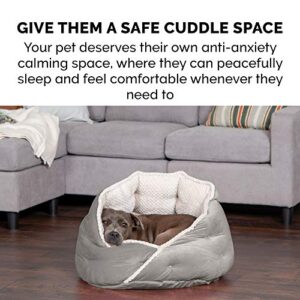 Furhaven 18" Round Teacup (Small) Dog Bed Minky Plush & Velvet Calming Hug Nest, Washable - Silver Gray, 18-inch