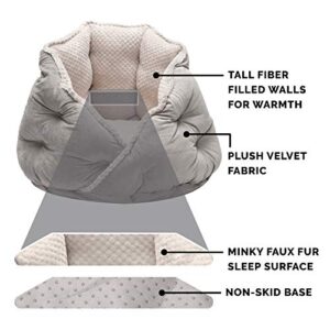 Furhaven 18" Round Teacup (Small) Dog Bed Minky Plush & Velvet Calming Hug Nest, Washable - Silver Gray, 18-inch