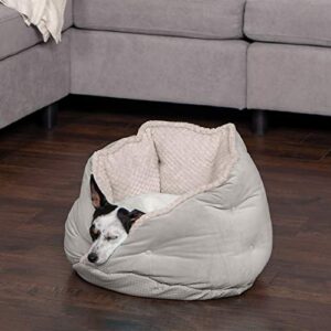 Furhaven 18" Round Teacup (Small) Dog Bed Minky Plush & Velvet Calming Hug Nest, Washable - Silver Gray, 18-inch