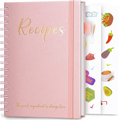 JUBTIC Recipe Book to Write in Your Own Recipes,Sprial Hardcover Personal Blank Recipe Book, Make Your Own Family Cookbook with Gold Foil Stickers, Recipe Journal Hold 120 Recipes - Gold