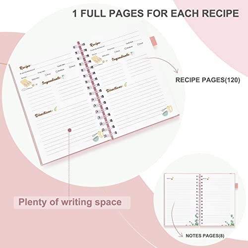 JUBTIC Recipe Book to Write in Your Own Recipes,Sprial Hardcover Personal Blank Recipe Book, Make Your Own Family Cookbook with Gold Foil Stickers, Recipe Journal Hold 120 Recipes - Gold