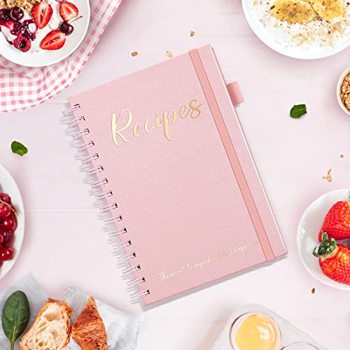 JUBTIC Recipe Book to Write in Your Own Recipes,Sprial Hardcover Personal Blank Recipe Book, Make Your Own Family Cookbook with Gold Foil Stickers, Recipe Journal Hold 120 Recipes - Gold