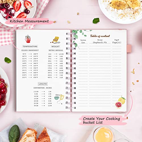 JUBTIC Recipe Book to Write in Your Own Recipes,Sprial Hardcover Personal Blank Recipe Book, Make Your Own Family Cookbook with Gold Foil Stickers, Recipe Journal Hold 120 Recipes - Gold