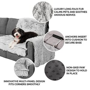 Furhaven Snuggly Spot Long Faux Fur Corner Throw Furniture Seat Protector, Washable - Mist Gray, One Size