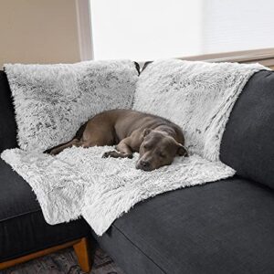 Furhaven Snuggly Spot Long Faux Fur Corner Throw Furniture Seat Protector, Washable - Mist Gray, One Size