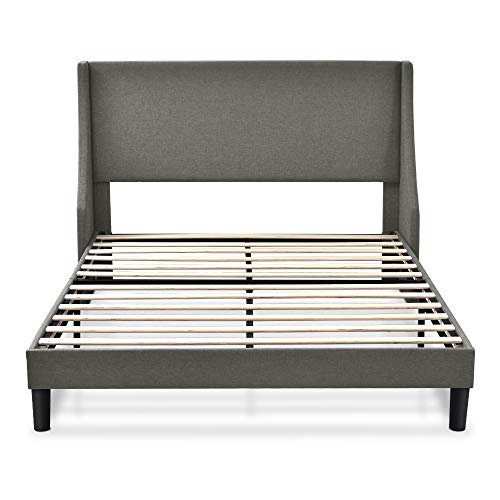 Hoomic Queen Size Bed Frame, Modern Fabric Upholstered Wingback Platform Bed with Headboard, Strong Wood Slats Support, Mattress Foundation, No Box Spring Needed, Easy Assembly, Light Grey